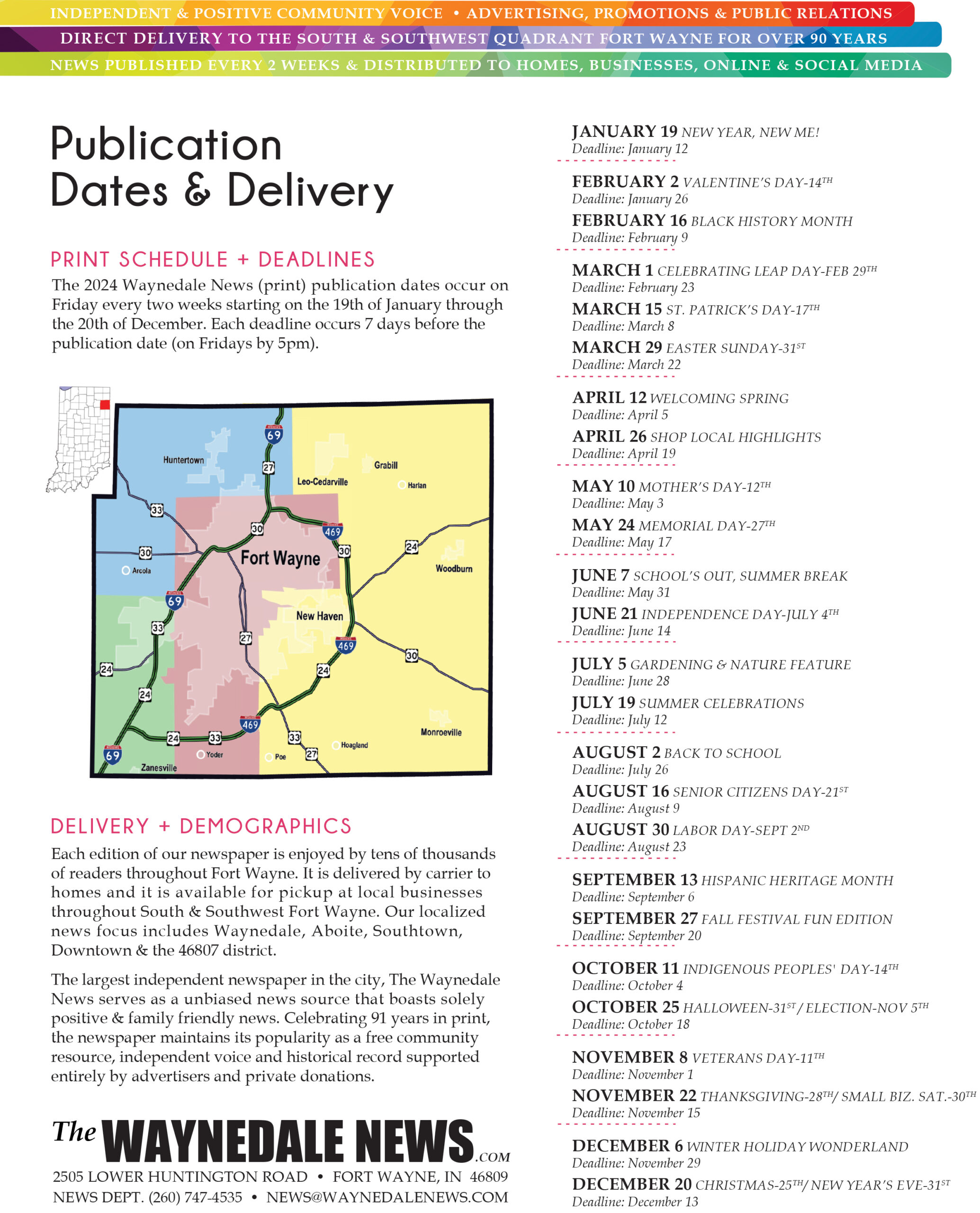 Publication Dates & Deadlines – Waynedale News Advertising