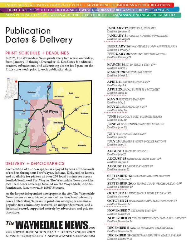 Publication Dates & Deadlines – Waynedale News Advertising